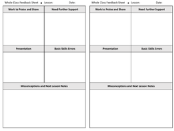 Whole Class Feedback Sheet - School Stuff | Teaching Resources