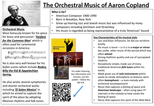 AQA GCSE Music AOS4 The music of Aaron Copland summary | Teaching Resources