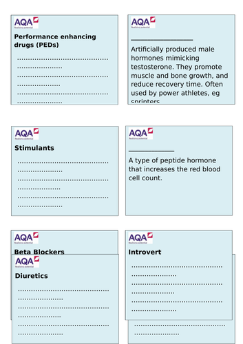 AQA GCSE PE Glossary cards - differentiated | Teaching Resources