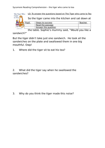 The Tiger Who Came To Tea - guided reading | Teaching Resources