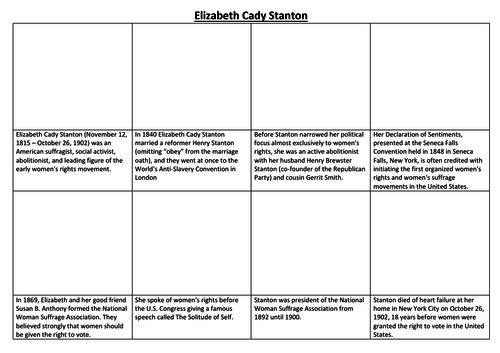 Elizabeth Cady Stanton Comic Strip and Storyboard | Teaching Resources