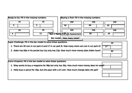 Year 2 pre-unit assessment for finding change using a bar model ...