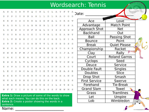 Tennis Wordsearch Puzzle Sheet Keywords Settler Starter Cover Lesson PE ...