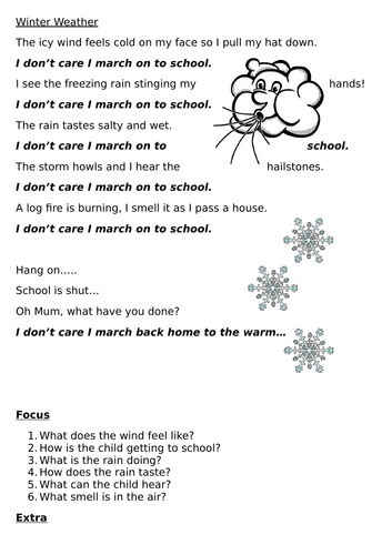 Winter Poetry Comprehension and Wordbanks to create Poems | Teaching ...