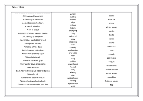 Winter Poetry Comprehension and Wordbanks to create Poems | Teaching ...