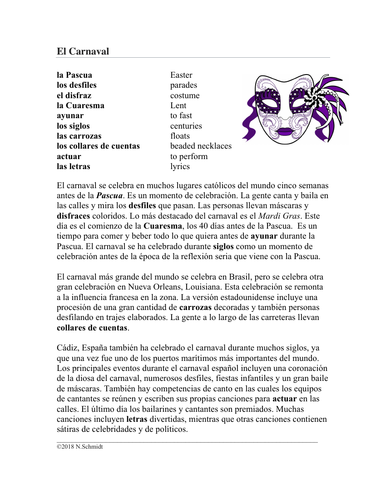 Carnaval Lectura Cultural - Spanish Reading on Carnival | Teaching ...
