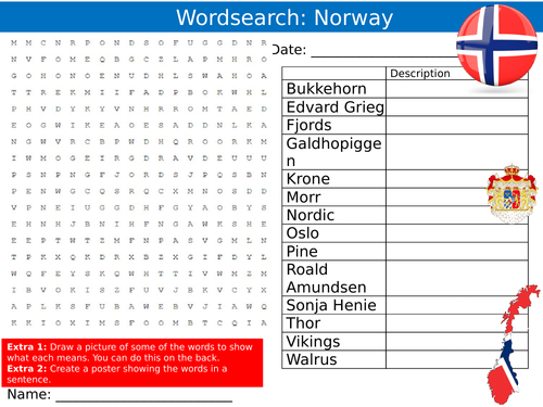 Norway Wordsearch Puzzle Sheet Keywords Settler Starter Cover Lesson ...