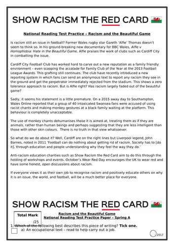 Anti-racism themed National Reading Test Wales practice papers ...