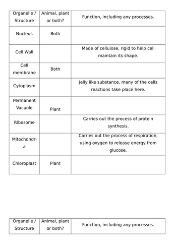 Animal cells, Plant cells, Bacterial cells, Organelle function, Levels ...