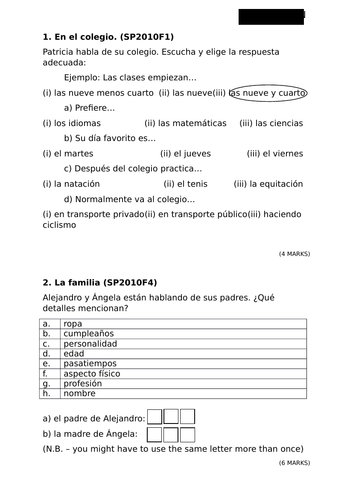 Spanish GCSE: listening exam activities with questions in Spanish ...