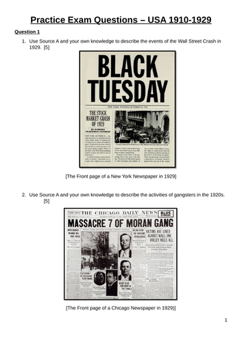 Eduqas/WJEC GCSE History USA 1910-1929 - 61 practice exam questions NEW ...