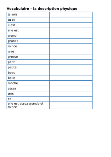 La description physique | Teaching Resources