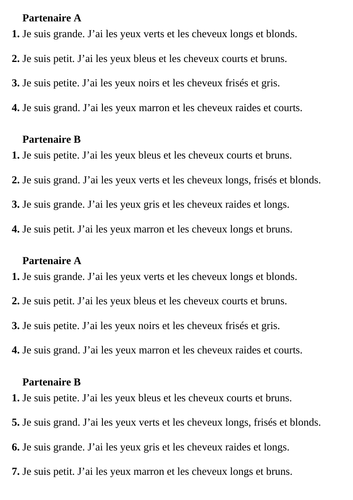 La description physique | Teaching Resources