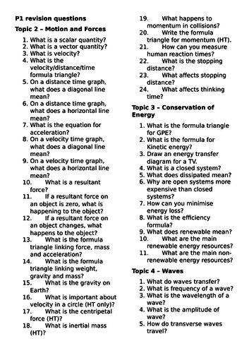 Edexcel 9-1 quick recall revision questions | Teaching Resources