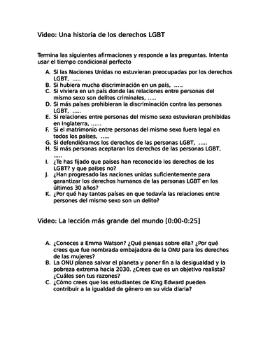 La igualdad de los sexos - LGBT mini-lesson for A-level Year 1 (year 12 ...