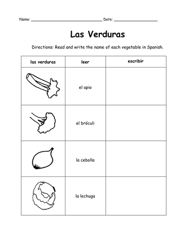 Spanish Vocabulary Packet - Vegetables - Las Verduras | Teaching Resources