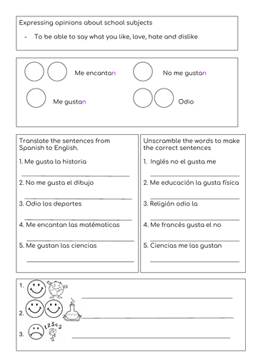 Expressing opinions about school subjects in Spanish | Teaching Resources