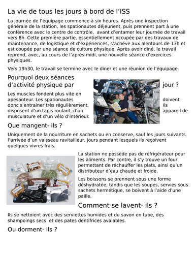 La vie de tous les jours pour les spationautes de l'ISS-Worksheet in ...