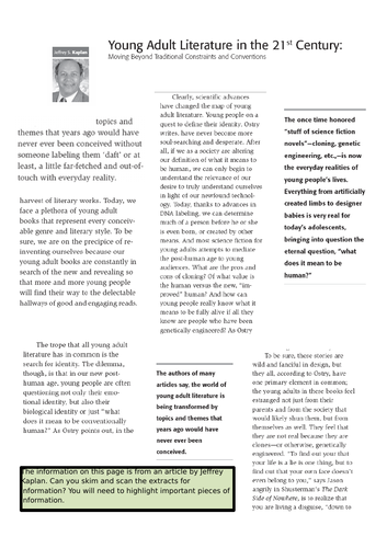 21st Century Young Adult Literature - introduction lesson | Teaching ...