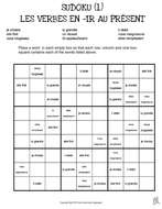 French Freebie - Regular -IR verbs present tense sudoku games ...