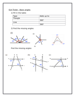 Exit Ticket - Basic Angles | Teaching Resources