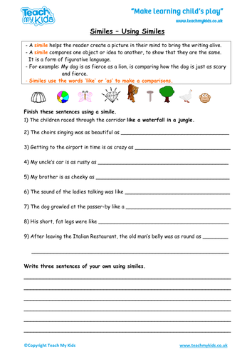 Similes - Using Similes in a Sentence | Teaching Resources