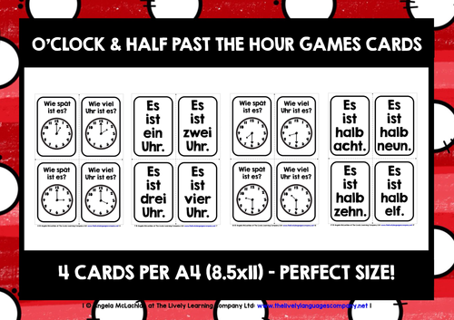 GERMAN TELLING TIME CARDS & RECALL WORKSHEETS | Teaching Resources