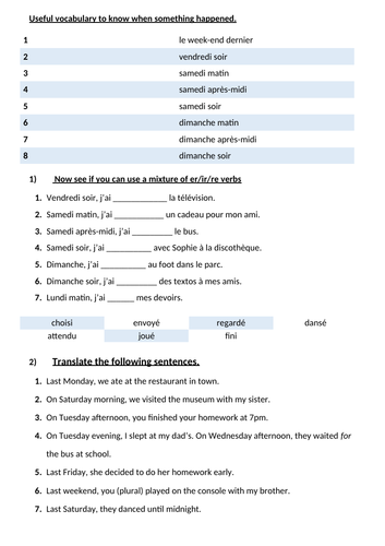 Le week-end dernier (introduction to the perfect tense) | Teaching ...