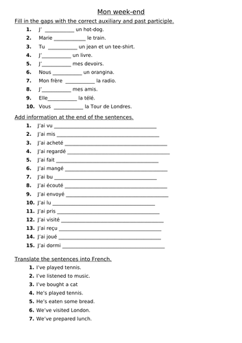 Le week-end dernier (introduction to the perfect tense) | Teaching ...