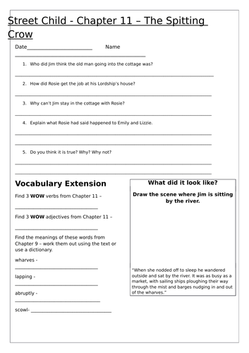 Chapter 8, 9, 10 and 11 - Street Child Comprehension | Teaching Resources