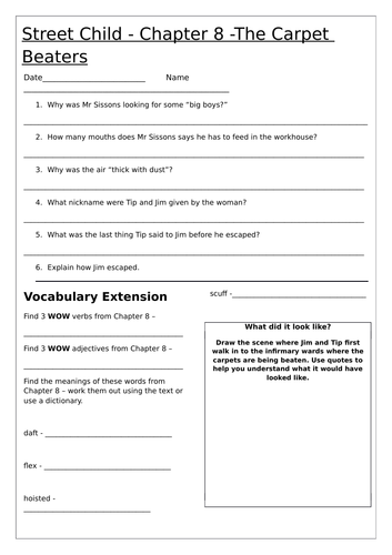 Chapter 8, 9, 10 and 11 - Street Child Comprehension | Teaching Resources