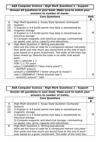 GCSE Computer Science - 4 Homework Pack Mixed Topics including High ...