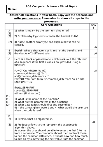 GCSE Computer Science - 4 Homework Pack Mixed Topics including High ...
