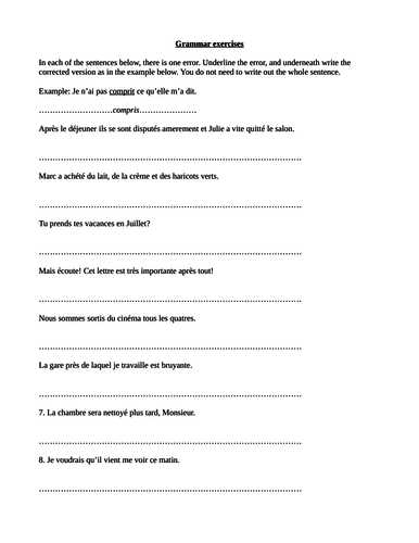 French grammar exercises, "Spot the error" | Teaching Resources