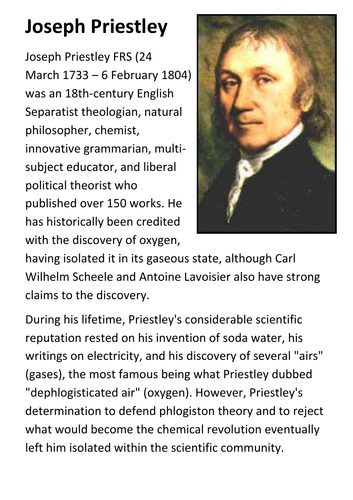 Joseph Priestley Handout | Teaching Resources