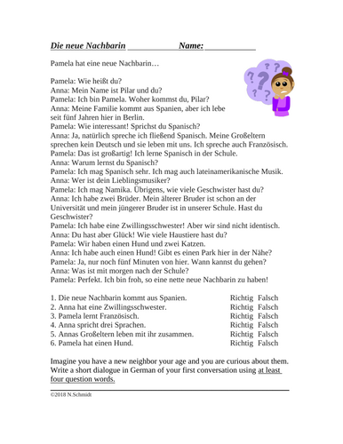 German Question Words Reading: Fragewörter Die Neue Nachbarin Deutsch ...