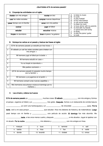 Spanish Hobbies Past tense / el fin de semana pasado | Teaching Resources