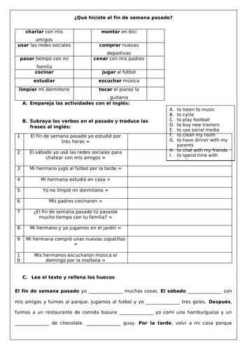 Spanish Hobbies Past tense / el fin de semana pasado | Teaching Resources