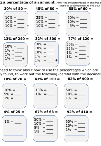 Simple percentage of an amount | Teaching Resources