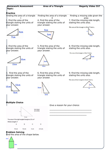 Area of a Triangle Homework with Answers | Teaching Resources