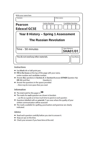 Russian Revolution SoW and end of unit assessment. | Teaching Resources