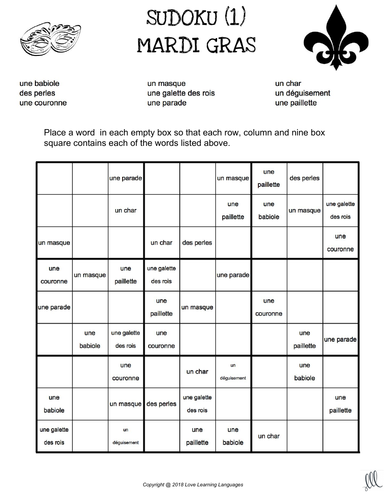 Free French Mardi Gras Sudoku Games | Teaching Resources