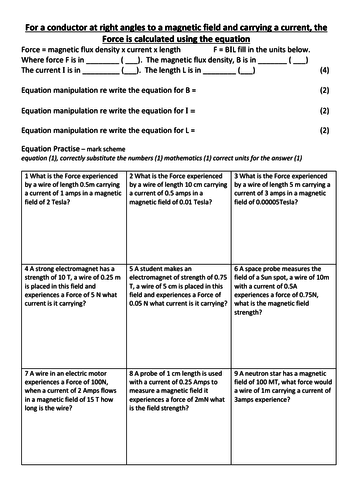 F = BIL Magnetic Flux Questions and equation manipulation. | Teaching ...