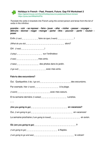 My Holiday in French in 3 Tenses - Video + Worksheets | Teaching Resources