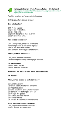 My Holiday in French in 3 Tenses - Video + Worksheets | Teaching Resources