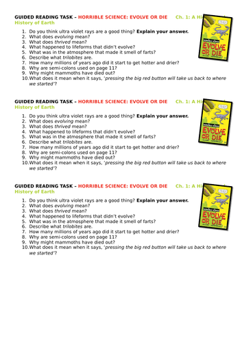 Evolve or Die (Horrible Science) - Evolution, guided reading questions ...