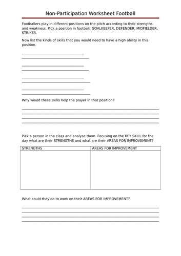 Non-Participant task sheets in PE | Teaching Resources