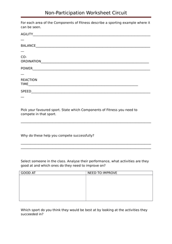 Non-Participant task sheets in PE | Teaching Resources