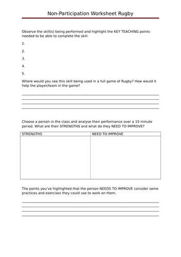 Non-Participant task sheets in PE | Teaching Resources