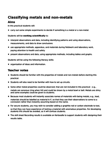 Metals and Non Metals | Teaching Resources